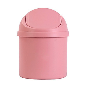 HERCHR Plastic Mini Swing Lid Trash Can, Pink, 6"
