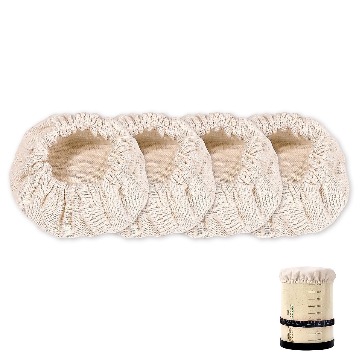 4pcs Cloth Covers for Sourdough Starter Jar, Cotton Bread Fermentation Cover Elastic Cloth Jar Covers Unbleached Reusable Cloth lid/Cap Cover Sourdough Proofing Bowl Cover for 4-5 Inch Jar Mouth