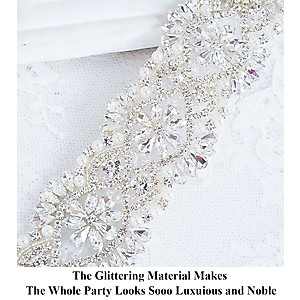 Partisout Rhinestone Bridal Belt Wedding for Bride Dress Rhinestone Belts for Dresses for Wedding Dress Silver Belt. (Silver 310)