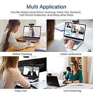 Webcam, 2K HD Webcam with Microphone Tripod and Privacy Cover, Web Camera for PC with Touch Control Ring Light, Automatic White Balance Streaming