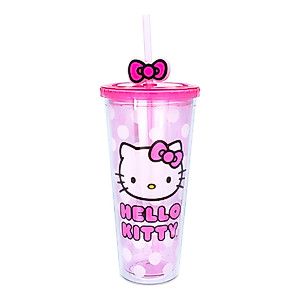 Silver Buffalo Sanrio Hello Kitty Face Carnival Cup With Lid and Topper Straw | Holds 24 Ounces