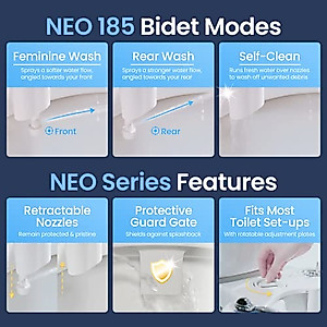 LUXE Bidet NEO 185 - Self-Cleaning, Dual Nozzle, Non-Electric Bidet Attachment for Toilet Seat, Adjustable Water Pressure, Rear and Feminine Wash (Blue)