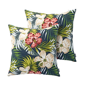 Magpie Fabrics Pack of 2 Outdoor Waterproof Throw Pillow Covers 18 x 18 Inch, Decorative Cushion Sham Pillowcase Shell for Garden Patio Balcony(Midnight Floral)