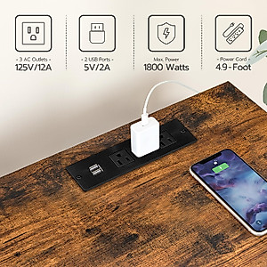 HOOBRO Fireplace TV Stand with Led Lights and Power Outlets, Wooden Media Entertainment Center Console Table with Glass Shelves, Fireplace TV Console for TVs up to 65", Rustic Brown BF140UDDS01