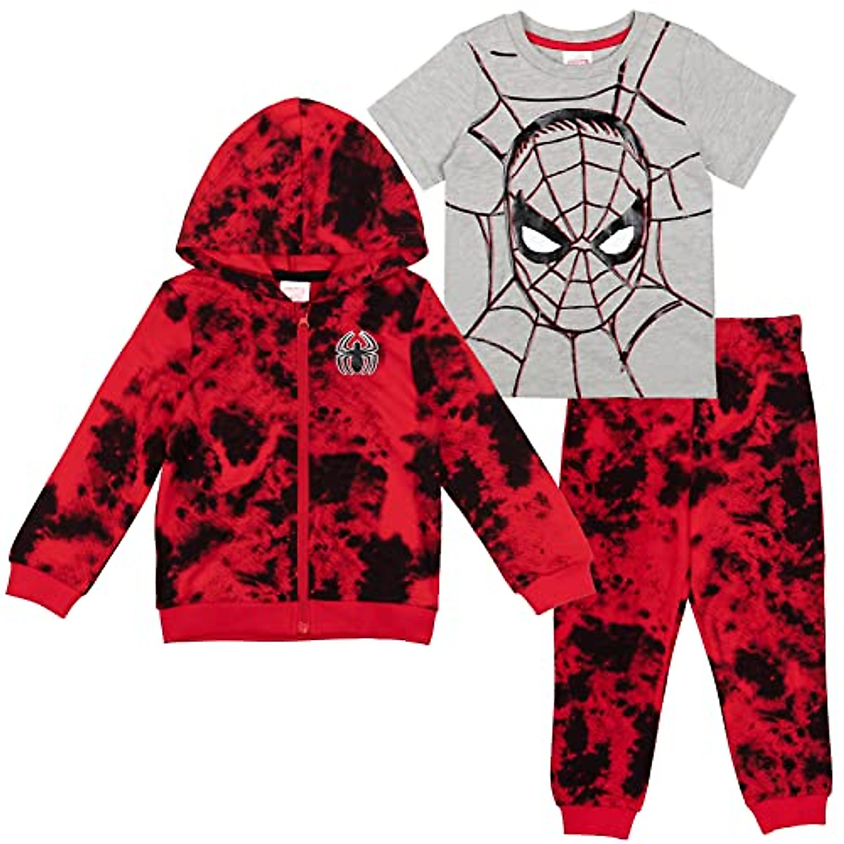 Marvel Spider-Man Infant Baby Boys French Terry Zip Up Hoodie Graphic T-Shirt Pants Tie Dye Spiderman Red 24 Months