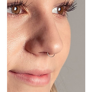 MODRSA Fake Septum Nose Hoop Rings Stainless Steel Faux Lip Ear Cuff Earrings Spring Nose Face Septum Ring Non Piercing Clip On Nose Rings Hoops Silver Rose Gold Black