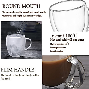 Set of 4 Double Walled Design Glass Tea Coffee Cup with Handles, Insulated Double Walled Glasses Heat Resistant Cappuccino Latte Tea Drinking Thermo Mugs (4pcs 250ml)