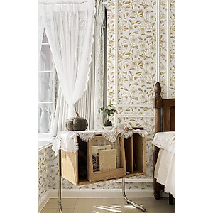 Heroad Brand Floral Peel and Stick Wallpaper Boho Contact Paper White and Gold Leaf Wallpaper Clearance Peel and Stick Wallpaper for Cabinets Shelf Liner Vinyl Roll Self Adhesive 78.7"x17.3"