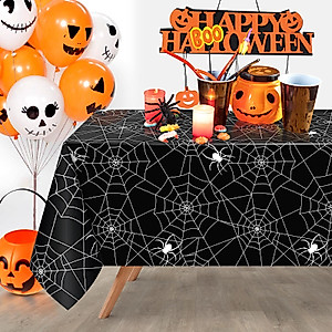 Yoochee Halloween Tablecloth Plastic, 54'' x 108'' Rectangular Waterproof Black Spider Web Halloween Table Covers, Disposable Table Cloth for Halloween Dinners & Party Decorations (Black, 1 Pack)