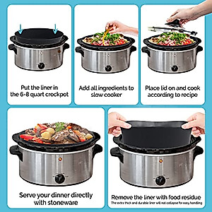 JT Home Silicone Crockpot Liner - Reusable Crockpot Liner for Large Slow Cookers, Compatible with 6 Quart Crockpot to 8 Quart Crockpot - Dishwasher-Safe & Leakproof Silicone Slow Cooker Liner - Black