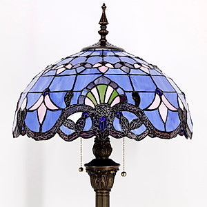 WERFACTORY Tiffany Floor Lamp Blue Purple Baroque Stained Glass Standing Reading Light 16X16X64 Inches Antique Pole Corner Lamp Decor Bedroom Living Room Home Office S003C Series