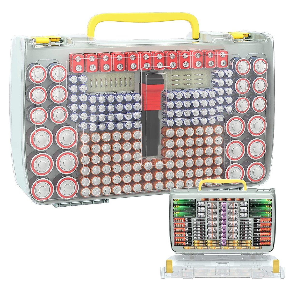 Large Capacity 269 Battery Organizer Storage Case with Tester, Double-Side Battery Holder Container for AA AAA AAAA C D 9V Lithium 3V CR123 CR2032 CR1632 18650 Batteries(Box Only) (Grey)