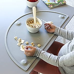 gasaré, Extra Large 22 x 11 Inches, Silicone Placemats for Toddlers, Placemats for Kids, Suction Cups, Raised Edges, Nonslip, Food Grade, BPA Free, Dishwasher Safe, Gray