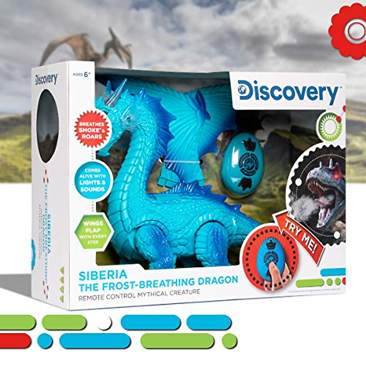 Discovery Kids RC Dragon Smoke, Large Dinosaur Toy w/Actual Smoke Breath, Wing-Flapping, Roaring, Light-Up, Realistic Sound, Easy to Use Remote Control, Fire Mist, Fun Robot Birthday & Christmas Gift