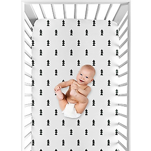 Black and White Triangle Tree Baby or Toddler Fitted Crib Sheet for Bear Mountain Watercolor Collection by Sweet Jojo Designs
