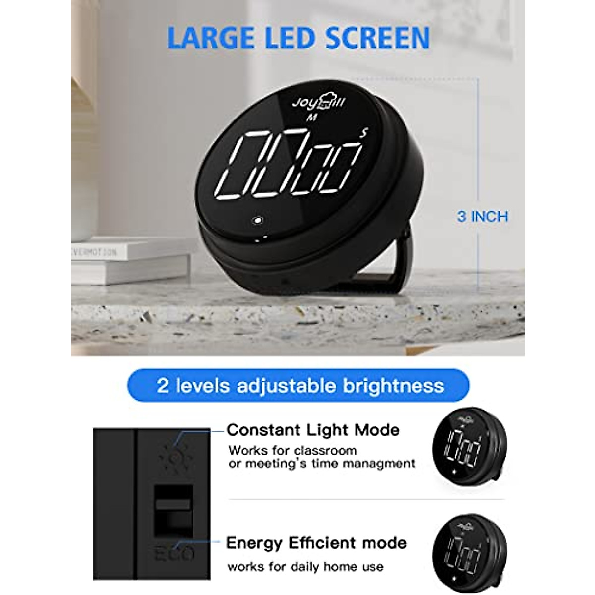 Revolutionary Digital Kitchen Timer: Large LED Display, 3 Volume Levels, Magnetic & Portable - Ideal for Cooking, Teaching, Fitness, & More!(Black)