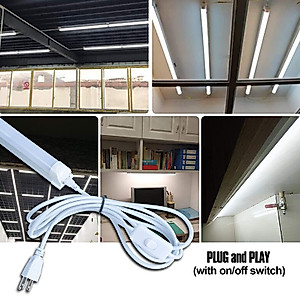6 Pack T8 4FT 24W LED Integrated Tube Light Fixture,Shop Light with ON/Off Switch Power Line,Utility Linkable Lighting Daylight White 6000K,4 Foot Single Strip Indoor Connectable Lamp,Milky Cover