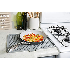 Luxet Silicone Dish Drying Mat with Built-in Drain Lip - Hygienic Drying Pad - Sturdy Compact Easy to Clean Tray Protects Surfaces Prevents Water Build Up -16.5 x 13 Inches (grey)