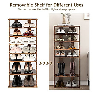Tangkula 7-Tier Vertical Shoe Rack, Patented Entryway Wooden Double Rows Shoes Rack with Anti-Toppling Device, Narrow Shoe Rack Organizer, Space Saving Shoes Storage Stand for Front Door