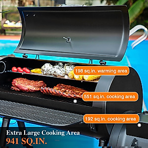 Sophia & William Heavy-Duty Charcoal Outdoor Smoker Grills, Extra Large Offset Smoker (941 SQ.IN. Cooking Area), Charcoal Grill & Smoker Combo for BBQ Patio Cooking