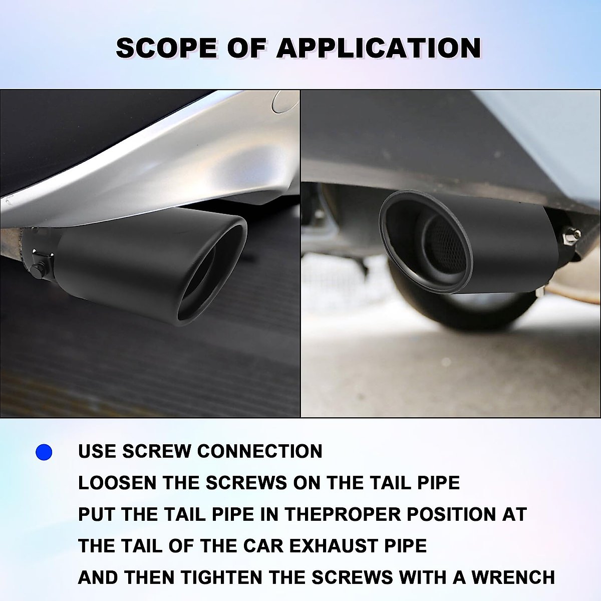 Stainless Steel Car Exhaust Tip, 2.5" to 3.3" Adjustable Car Decoration Chrome-Plated Finish Exhaust Tailpipe, Universal Car Exhaust Pipe Modification Tail Throat Tail Pipe (Black #Straight)