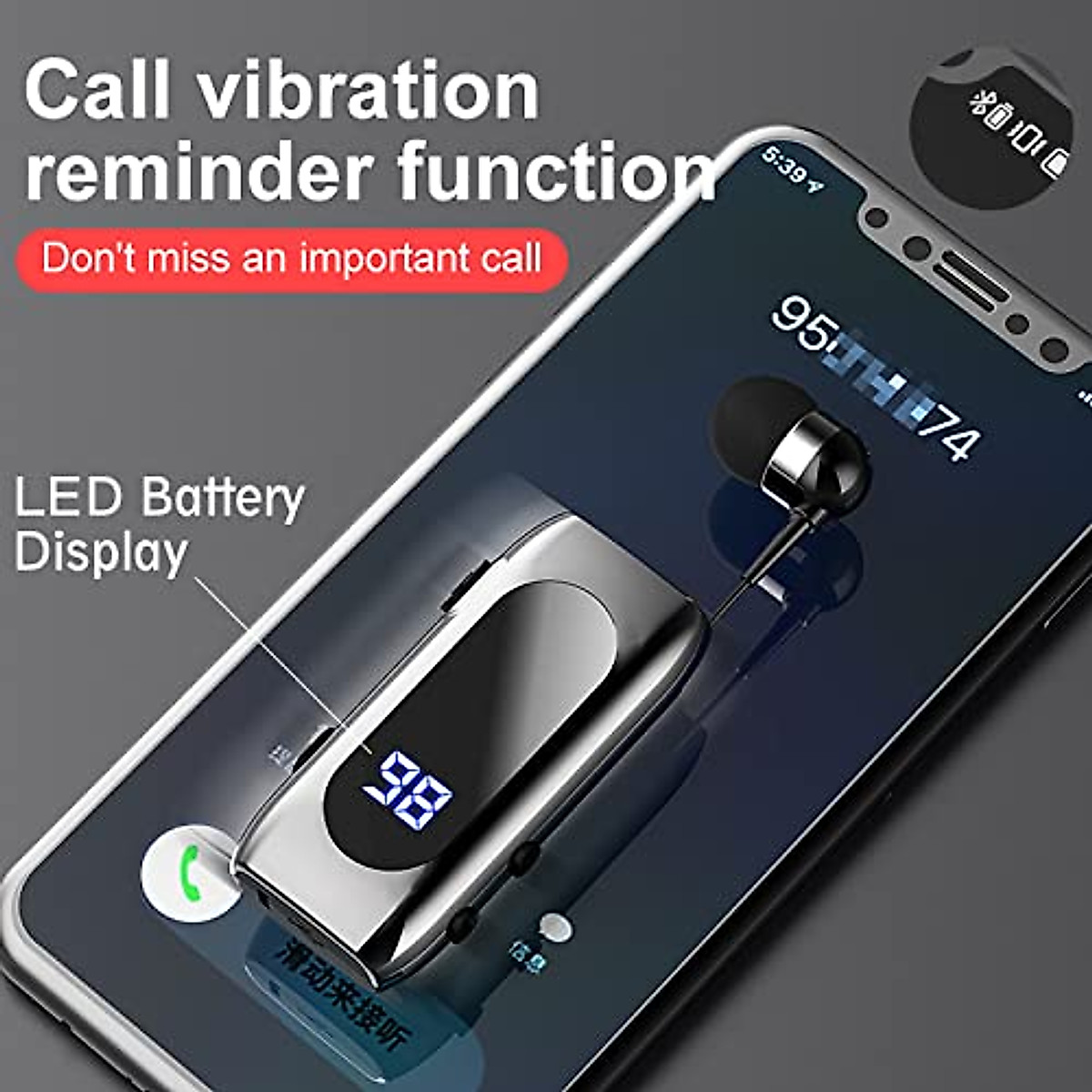 Lymoc Newest Retractable Bluetooth Headphones,Collar Clip Bluetooth Headsets Wireless Earphone Battery Display Quick Charger Handsfree Earbuds v5.2 with Microphone for Cell Phone