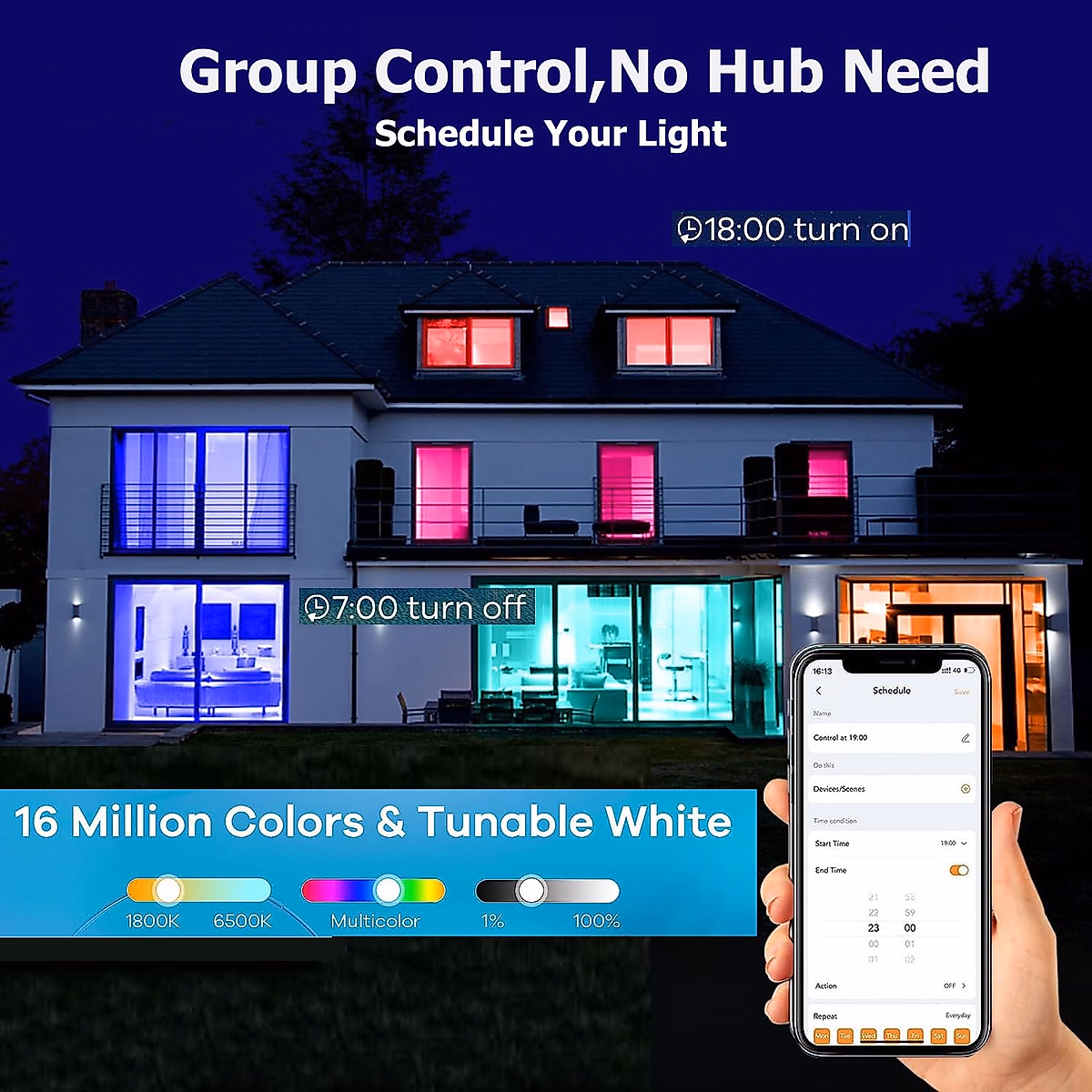 AFINSEA Smart Light Bulbs,Bluetooth Color Changing Light Bulbs That Work with tuya APP,9W Warm White 6500K,A19 E27 RGBW Colored Bulb,Music Sync,Dimmable 16 Million Colors Light Bulbs-1 Pack