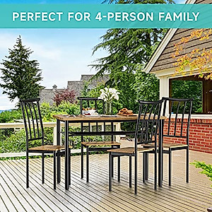 IDEALHOUSE Dining Table Set for 4, Kitchen Table with 4 Chairs, Metal and Wood Rectangular 5-Piece Dining Table Furniture Set with Storage Rack for Small Space, Apartment, Dinette(Rustic Brown)