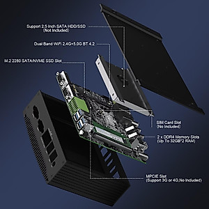 HISTTON Fanless Industrial Mini PC Core i7-10810U, 16GB RAM 128GB M2. SSD, 2 RS232/485 COM, Dual HD+DP 4K Triple Display, 2 LAN, 6 USB, GPIO, Wifi, BT 4.2, Mini PC Windows 11 Pro, support Linux/Ubuntu