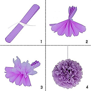 Wartoon Tissue Paper Pom Poms Flowers for Wedding Birthday Party Baby Shower Decoration, 12 Pieces (Purple, Lavender and White)