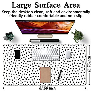 Boho Desk Mat, Polka Dot Large Mouse Pad Desk Pad Boho Desk Accessories for Women Office Decor, XXL Mousepad Long Laptop Keyboard Mouse Mat 31.5''X15.7'' Non-Slip Rubber Base with Stitched Edges