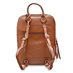 Steeltime Unisex Super Soft Premium Vegan Leather Travel Backpack with 6 Compartments a Built In Mirror and Luggage Adaptable (Brown)