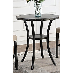 Roundhill Furniture Biony 3 Piece Set - 36" Round Espresso Bar Table with Nail Head Stools, Tan