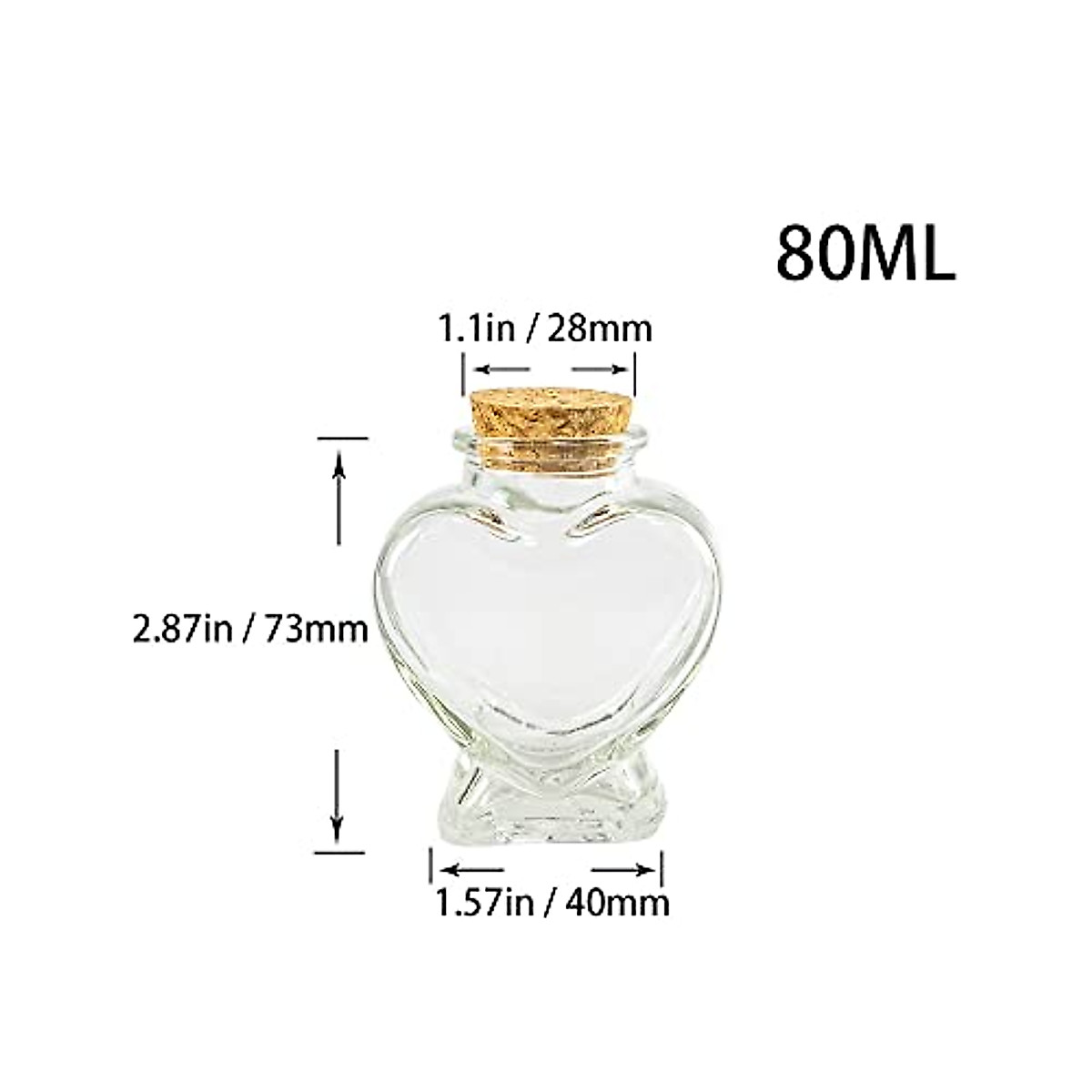 2.7 OZ Heart Shaped Glass Favor Jars with Cork Lids,Glass Wish Bottles with Cork,Decorative Glass Bottle with Cork Stopper-(80ml-6Pcs)
