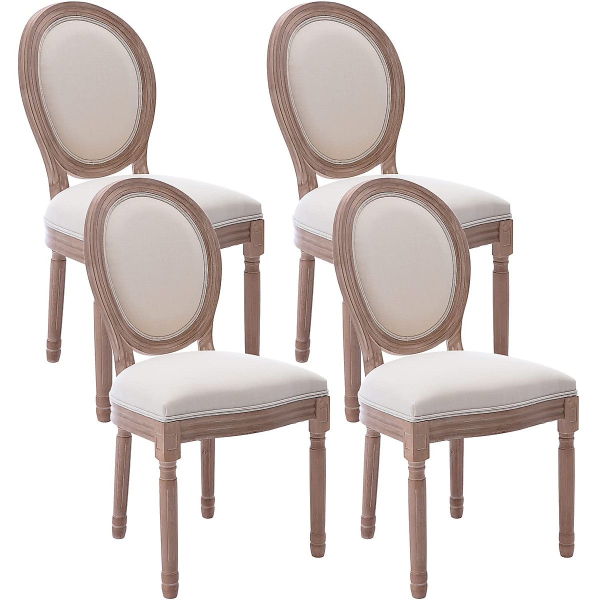 Virabit French Country Dining Chairs Set of 4, Vintage Louis Chairs with Curved Backrest and Beautifully Carved Solid Wood Frame Farmhouse Dining Chairs for Living Room, Kitchen, Restaurant