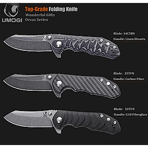 UMOGI Folding Knife - 14C28N Blade, Linen Micarta Handle Safety Liner Lock - Outdoor Camping Hiking Knife, Father’s Day Men Husband Gifts. With Screwdriver for DIY