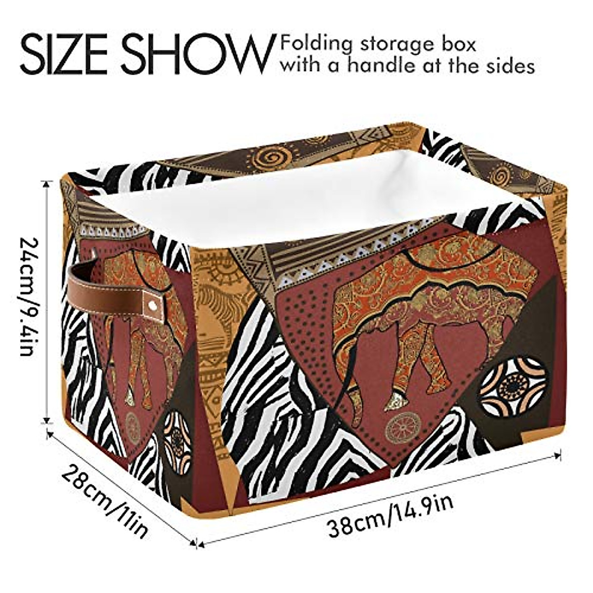 ALAZA Foldable Storage Bins, African Elephant EthnicStorage Boxes Closet Shelf Organizer for Bedroom Nursery Closet Toys Books