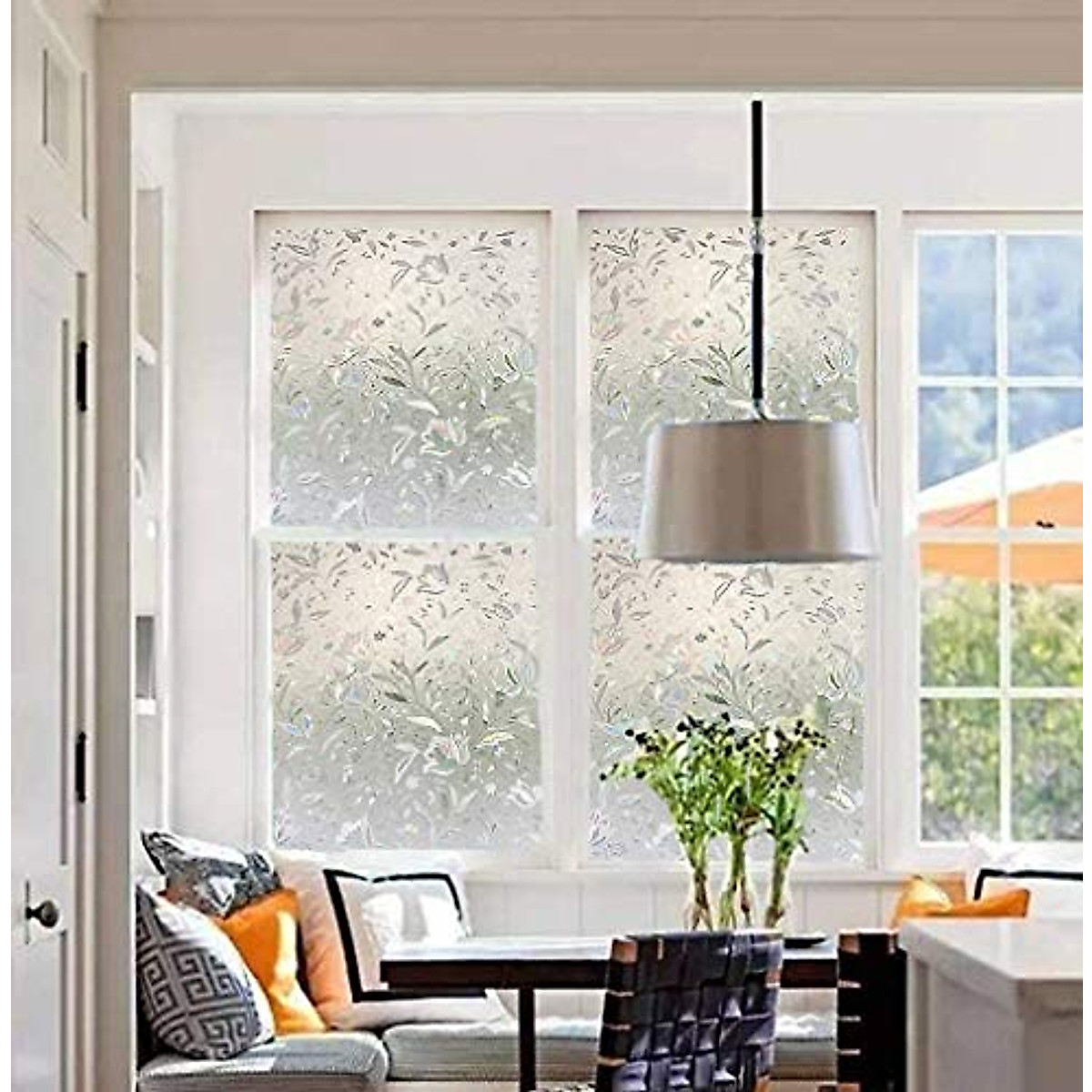 LEMON CLOUD Window Film, Decorative Window Privacy Film, 3D Stained Glass Window Sticker,Anti-UV Sun Blocker Heat Control for Home(Rainbow Tulip Design,17.5 x 78.7 inches )