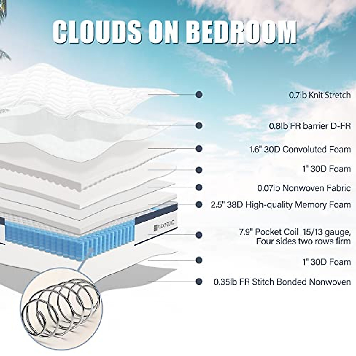 FLEXPEDIC Deep Sleep Queen Mattress 10 Inch in A Box, Cloud Euro Top Soft Hybrid Mattress Made in USA, Memory Foam Pocket Innerspring Mattresses, CertiPUR-US Certified