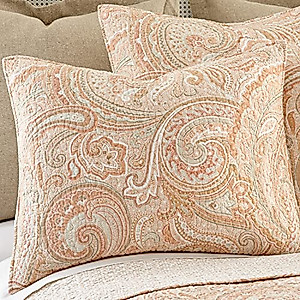 Levtex Home Spruce Coral Quilt Set - King Quilt + Two King Pillow Shams - Paisley Pattern in Coral and Tan - Quilt Size (106 x 92) and Pillow Sham Size (36 x 20) - Reversible Pattern - Cotton