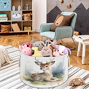 OMFUNS Deer Animal Round Storage Basket Extra Large Art Painting Laundry Hamper Basket for Blankets Clothes Cotton Rope Basket Towel Nursery Baby Toy Pet Basket Decorative