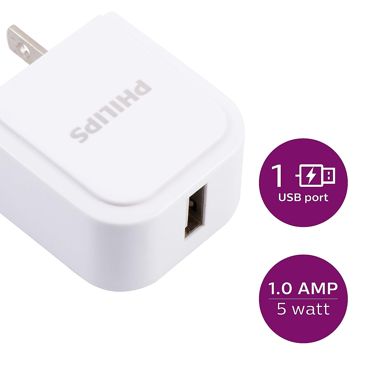 Philips iPhone USB A Wall Charger Block, 5W USB A Charger, Single Port USB A Charging Block for iPhone 14 Series, 13 Series, 12 Series, AirPod Pro, Power Adapter Cube, USB Charger Block, DLP2409/37