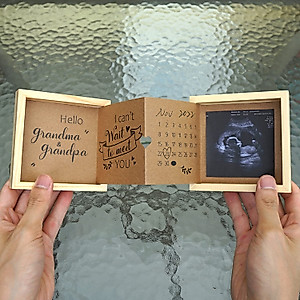 HAMUIERS Pregnancy Announcement for Grandparents, Grandparents Baby Announcement Ideas Sonogram Picture Frame Wooden Keepsake Box, First Time Grandparents Gift