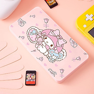 PERFECTSIGHT Cute Game Card Case Compatible with Nintendo Switch/Switch Lite/OLED, 24 Game Holder Cartridge Case for Game Cards and 48 SD Cards, Kawaii Portable Game Storage Case Box - Rose Rabbit
