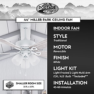 Portage Bay 51444 Miller Park Ceiling Fan, 44, White