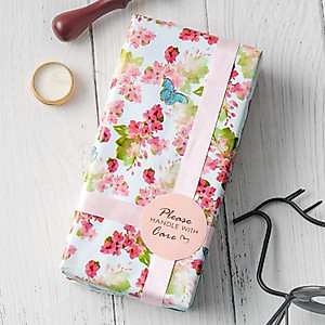 WRAPAHOLIC Lagre Floral Wrapping Paper Roll - Glitter Floral Butterfly Wrapping Paper for Wedding, Women Birthday, Mother's Day, Valentine's Day - 30 inch x 16.5 feet