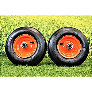 (Set of 2) 11x4.00-5 Tires & 5.25 Kubota Orange Wheels 4 Ply for Lawn & Garden Mower