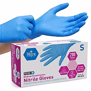 MED PRIDE Disposable Blue Nitrile Gloves, Pack of 200, Ideal for Medical, First Responders, Law Enforcement, Tattoo Artists, Food Vendors, Painters, Cleaners, Pet Care, and More