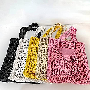 Womens Handmade Straw Bag,Travel Beach Tote Fishing mesh Bag,Straw Woven Bag Female Pastoral Style Weaving Hollow Shoulder Bag Handbag Portable Beach Bag (Khaki,With Lining Bag)