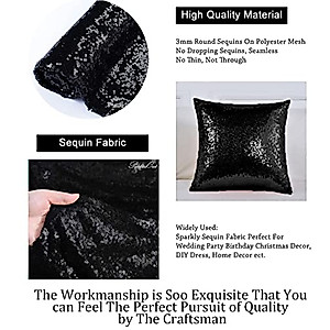 Sequin Fabric by The Yard 2 Yard Sparkly Fabric Mesh Sequins Fabric for Sewing Dress and Making Wedding Party Tablecloth Table Runner Decorations (2 Yard, Black)